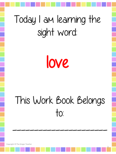 Sight Word ‘love’ 15 Page Workbook | Teaching Resources