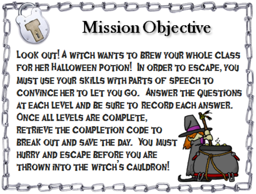 Parts of Speech Activity: Grammar Escape Room Halloween | Teaching ...