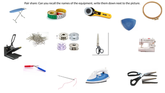 Textiles equipment quiz | Teaching Resources