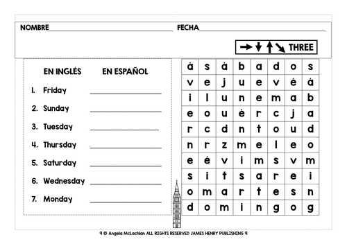 SPANISH DAYS OF THE WEEK WORD SEARCHES | Teaching Resources