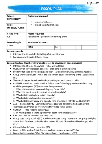 Forensic Psychology - Lesson 1 Defining Crime (Full lesson including ...