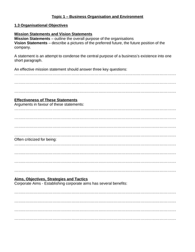 IB Business Management - Unit 1 - Business Organisation and Environment - Worksheets | Teaching ...