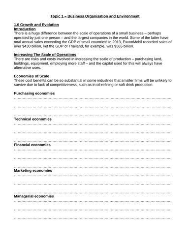 IB Business Management - Unit 1 - Business Organisation and Environment ...