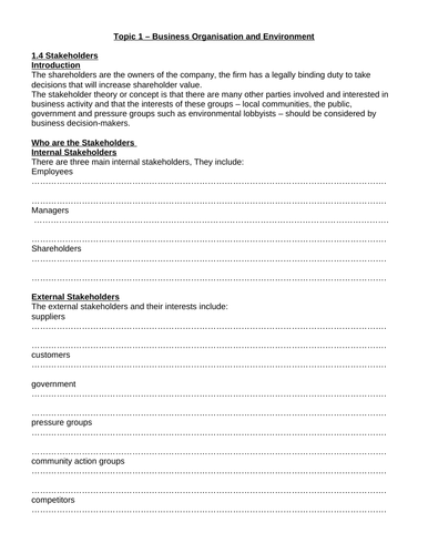 IB Business Management - Unit 1 - Business Organisation and Environment ...