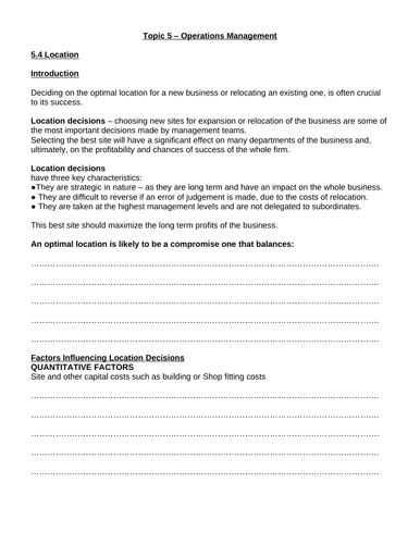 IB Business Management - Unit 5 – Operations Management – Worksheets ...