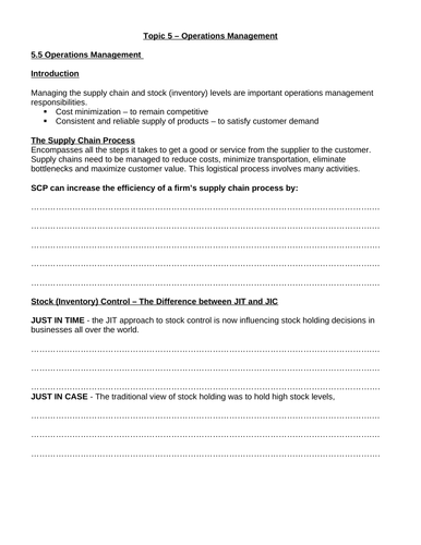 IB Business Management - Unit 5 – Operations Management – Worksheets ...