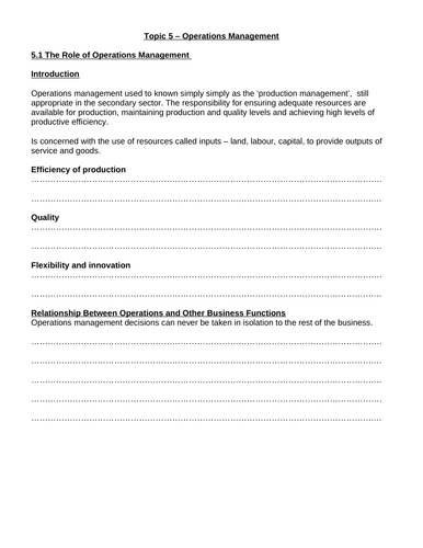 IB Business Management - Unit 5 – Operations Management – Worksheets ...