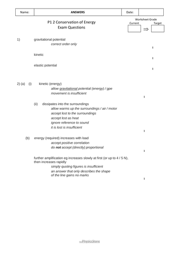 KS4 GCSE Physics AQA P1 2 Conservation of Energy Lesson Bundle ...