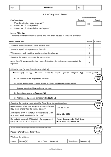 KS4 GCSE Physics AQA P1 9 Energy and Power Lesson Bundle | Teaching ...