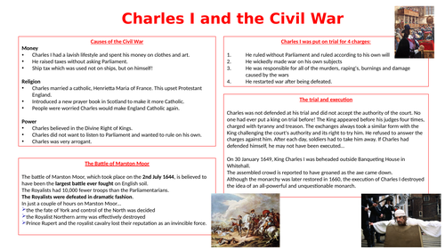 Charles I & Civil War Knowledge Organiser | Teaching Resources
