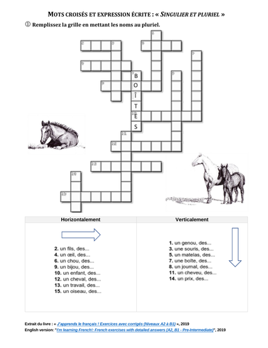 Mots croisés sur le singulier et le pluriel, en français | Teaching ...