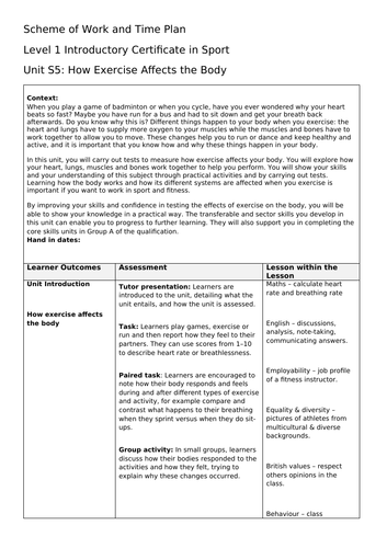 BTEC Level 1 Sport: (SP5) How Exercise Affects the Body (Full Unit ...