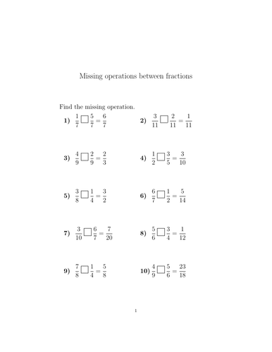 Missing operations between fractions worksheet no 2 (with answers ...