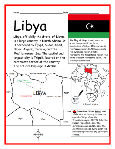 LIBYA - Introductory Geography Worksheet | Teaching Resources