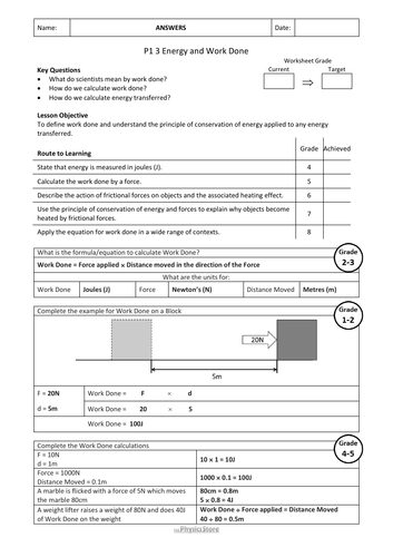 KS4 GCSE Physics AQA P1 Conservation and Dissipation of Energy - 22 WS ...