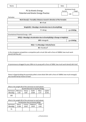 KS4 GCSE Physics AQA P1 Conservation and Dissipation of Energy - 22 WS ...