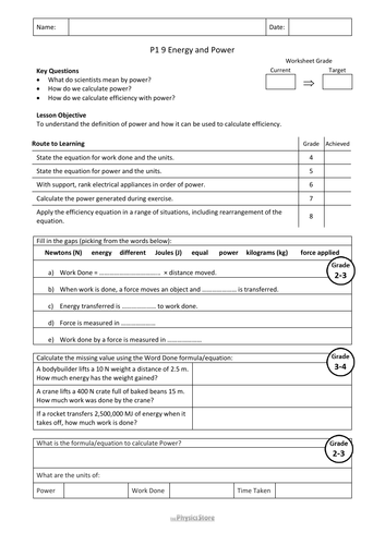 KS4 GCSE Physics AQA P1 Conservation and Dissipation of Energy - 22 WS ...