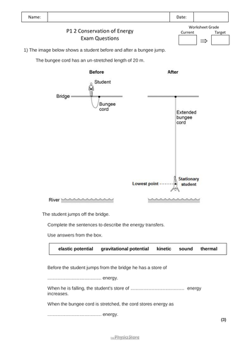KS4 GCSE Physics AQA P1 Conservation and Dissipation of Energy - 22 WS ...