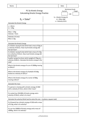 KS4 GCSE Physics AQA P1 Conservation and Dissipation of Energy - 22 WS ...