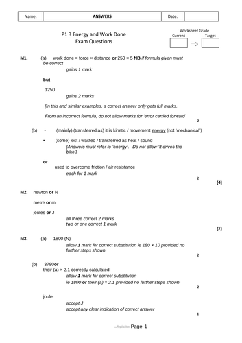 KS4 GCSE Physics AQA P1 Conservation and Dissipation of Energy - 22 WS ...