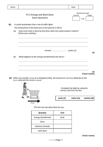 KS4 GCSE Physics AQA P1 Conservation and Dissipation of Energy - 22 WS ...