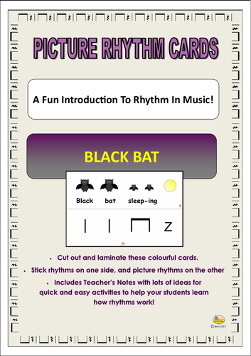 Picture Rhythm Cards - HALLOWEEN - "BLACK BAT" | Teaching Resources