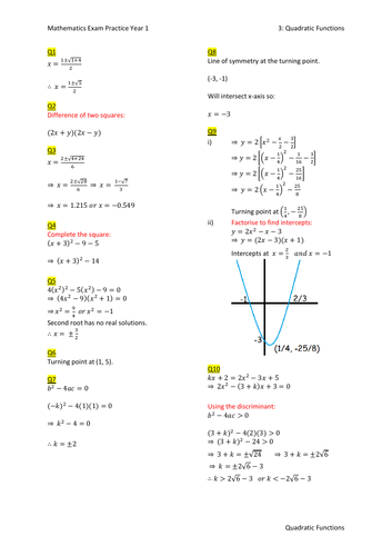 A-Level Mathematics Exam Practice Year 1 SOLUTIONS (Chapters 1-3 ... A-Level Mathematics Exam Practice Year 1 SOLUTIONS (Chapters 1-3 ...