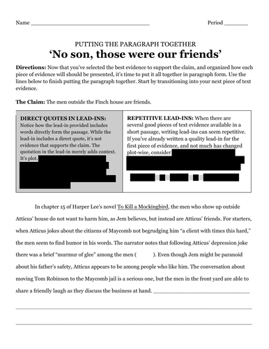 To Kill A Mockingbird — Presenting Text Evidence Writing Unit — 80 ...