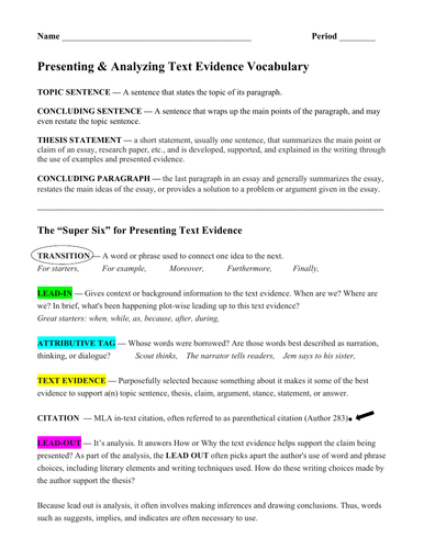 To Kill A Mockingbird — Presenting Text Evidence Writing Unit — 80 ...