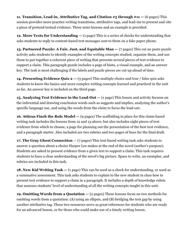 To Kill A Mockingbird — Presenting Text Evidence Writing Unit — 80 ...