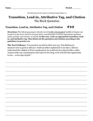 To Kill A Mockingbird — Presenting Text Evidence Writing Unit — 80 ...