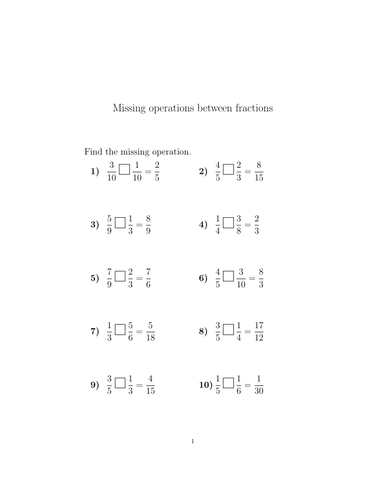 Missing operations between fractions worksheet no 3 (with answers ...