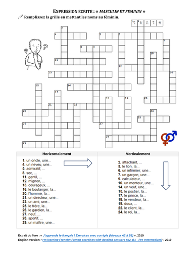 Crossword puzzle (mots croisés) on the masculine and feminine form in ...