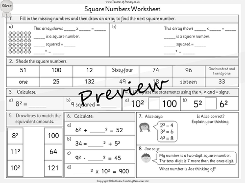 Square Numbers - Year 5 | Teaching Resources