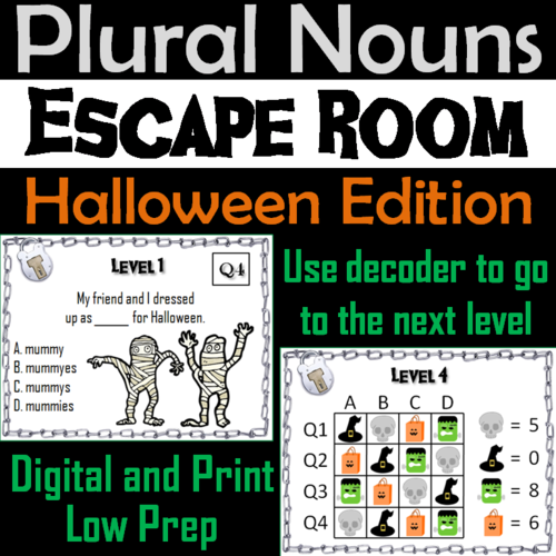 Plural Nouns Activity: Grammar Escape Room Halloween | Teaching Resources