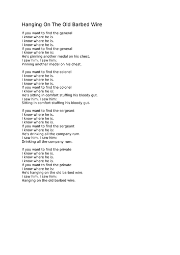 Hanging On The Old Barbed Wire - WW1 poetry lesson (Y7 or Y8 ...
