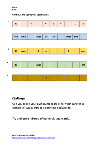 Year 1, Place Value, Counting backwards from 10, Whole lesson ...