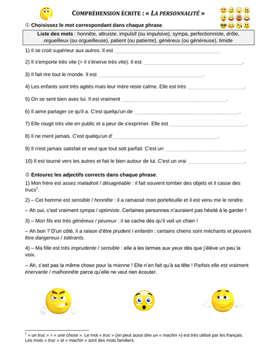 La personnalité des gens : adjectifs utiles (Personality - French ...
