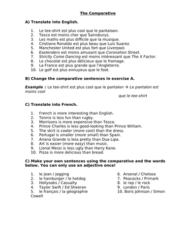 French Grammar: The Comparative | Teaching Resources