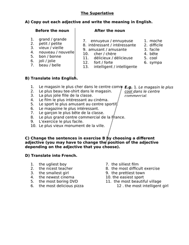 French Grammar: The Superlative | Teaching Resources