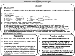 Reverse percentages - mastery worksheet | Teaching Resources