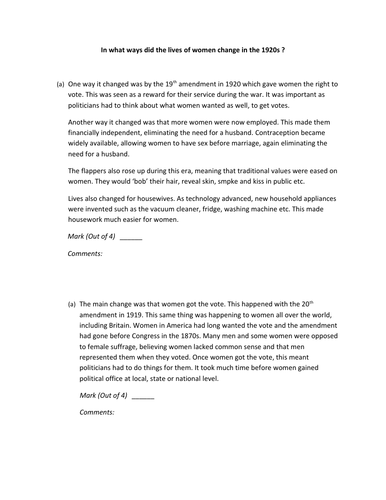 1920s America Marking Exercise History IGCSE | Teaching Resources