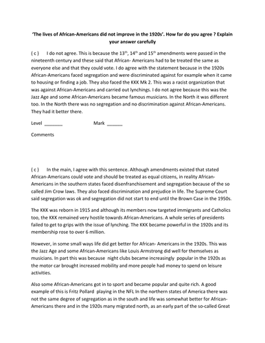 1920s America Marking Exercise History IGCSE | Teaching Resources