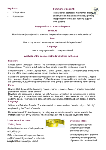 Mother, Any Distance Revision | Teaching Resources