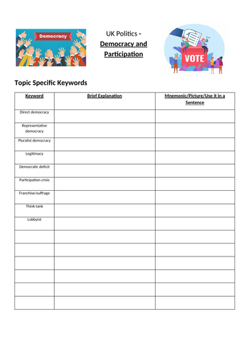 Democracy & Participation - Work/Homework booklet | Teaching Resources