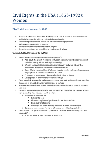 A Level History - Civil Rights in the USA: Women Revision Notes ...