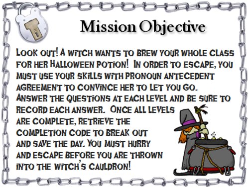 Pronoun Antecedent Agreement Activity: Grammar Escape Room Halloween ...