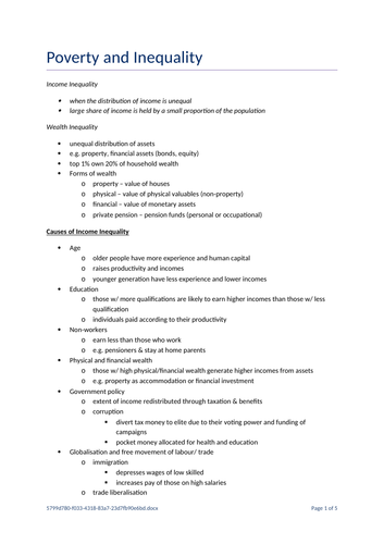 A Level Economics - Poverty and Inequality | Teaching Resources