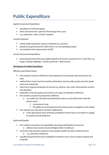A Level Economics - Public Expenditure | Teaching Resources