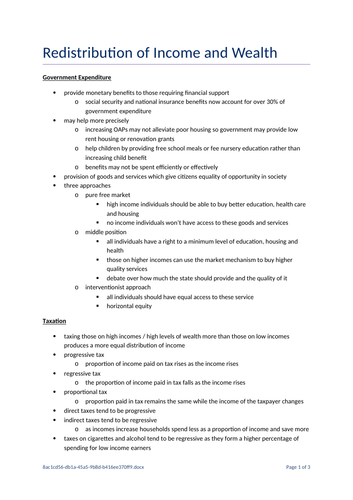 A Level Economics - Income and Wealth Redistribution | Teaching Resources